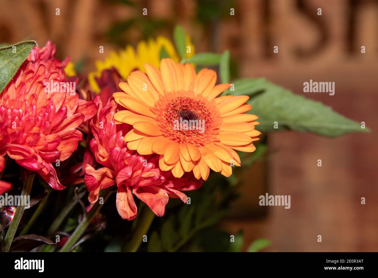 A beautiful orange flower in a bunch of flowers Stock Photo - Alamy