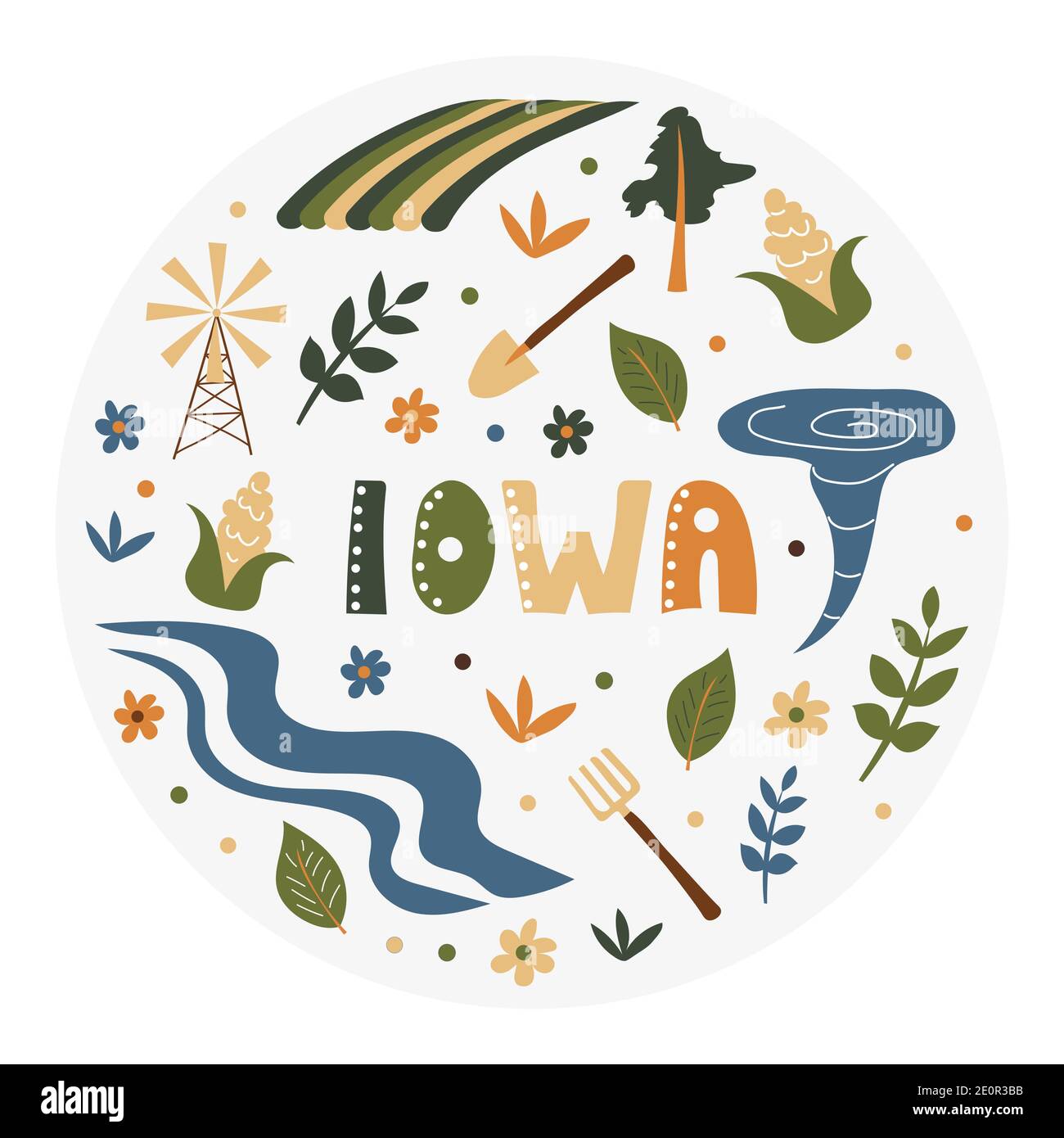 USA collection. Vector illustration of Iowa theme. State Symbols ...