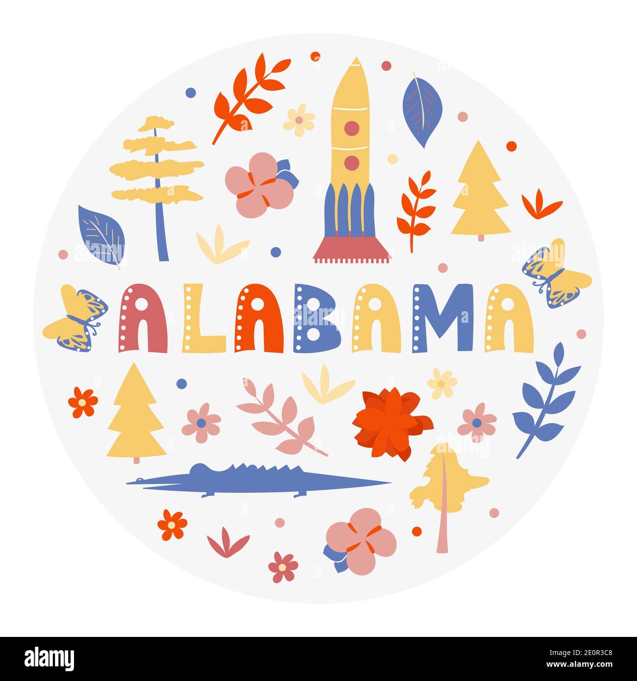 USA collection. Vector illustration of Alabama theme. State Symbols ...