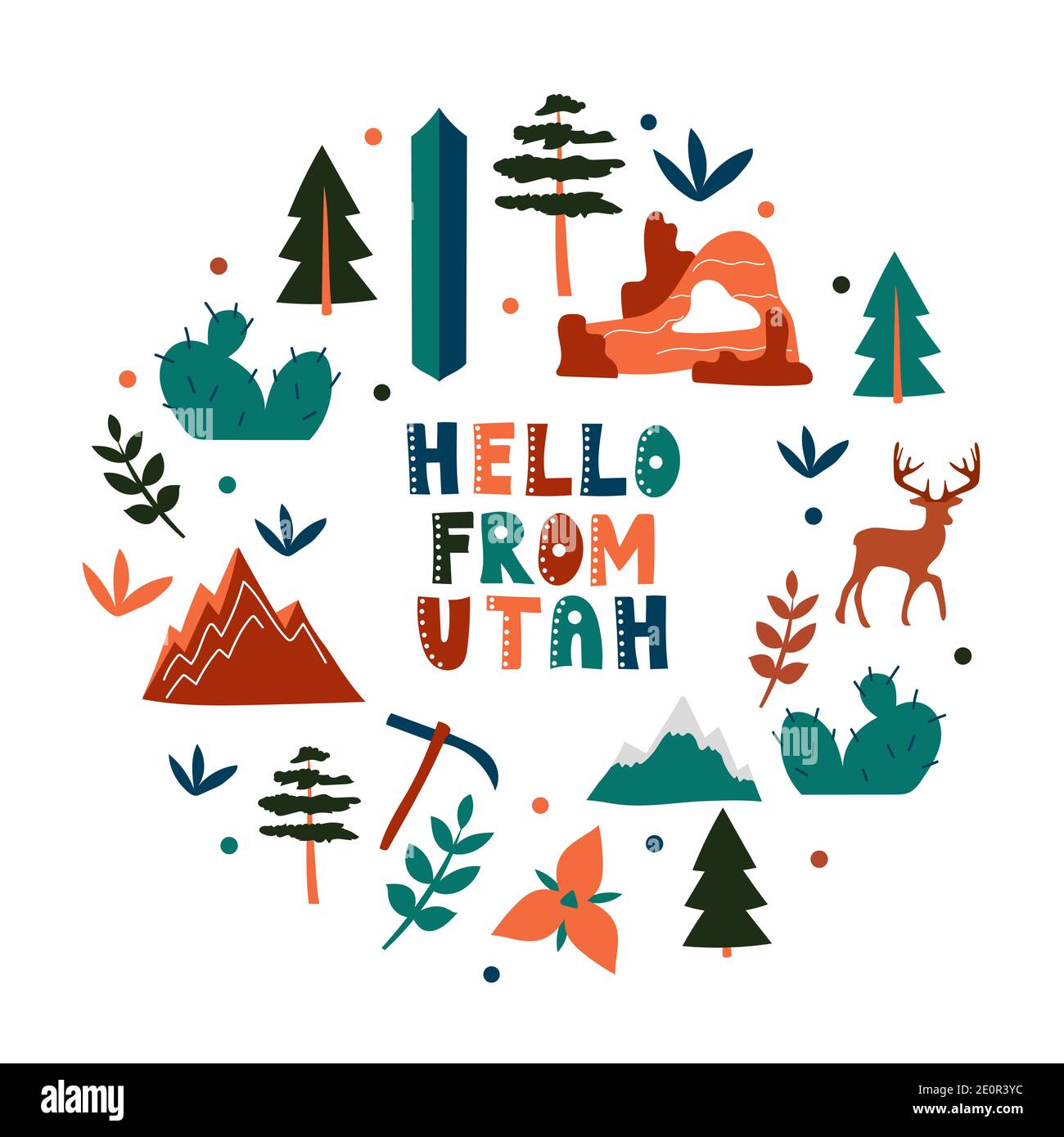 USA collection. Hello from Utah theme. State Symbols round shape card ...