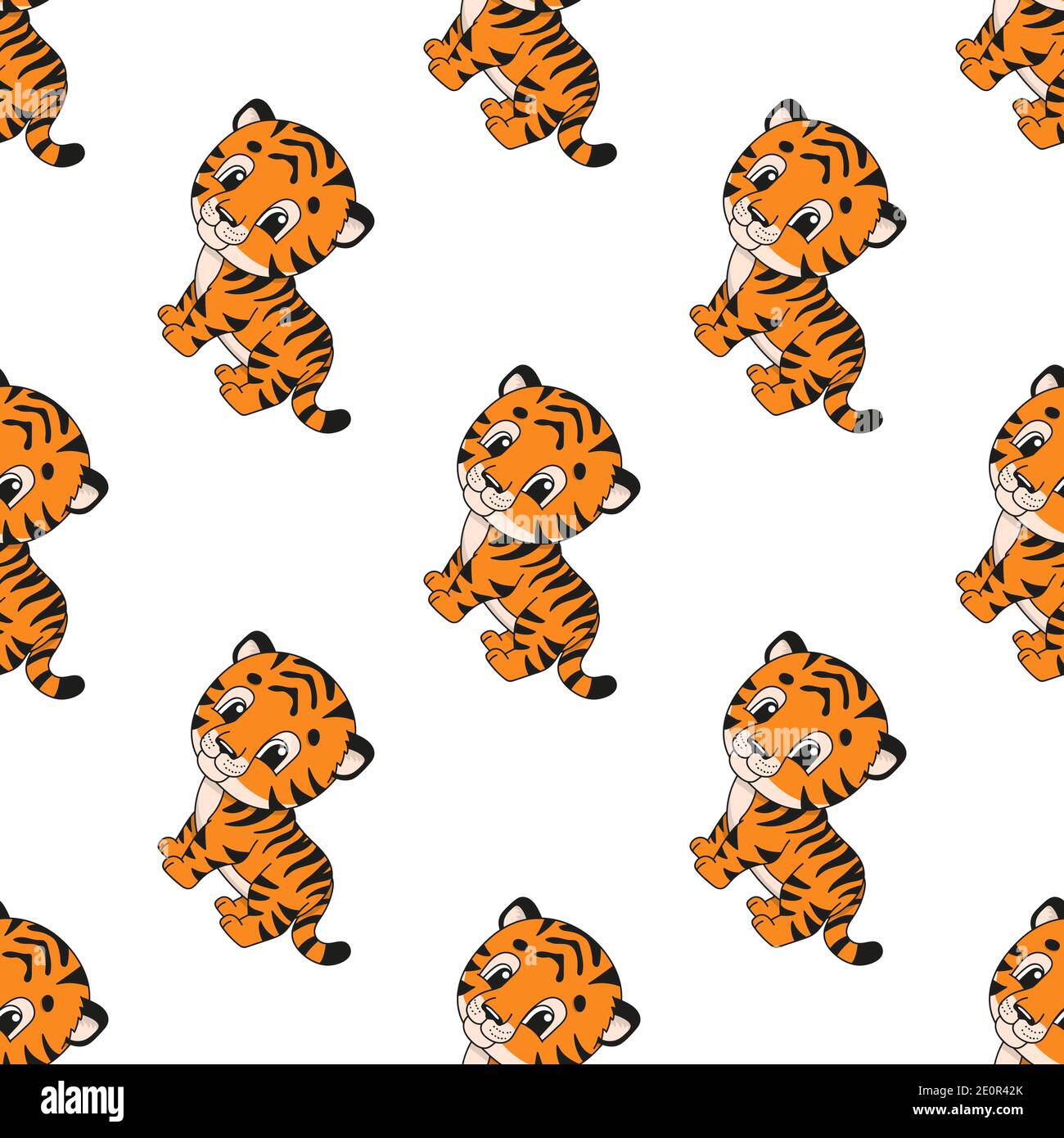 Colored seamless pattern with cute cartoon character. Simple flat ...