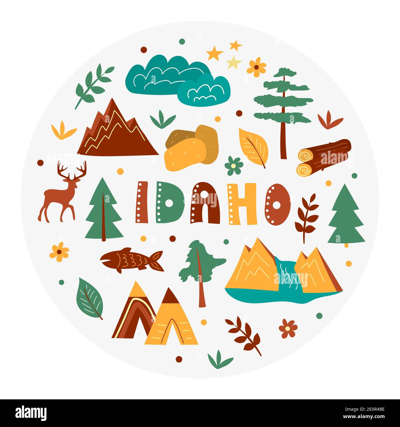 Usa Collection Vector Illustration Of Idaho Theme State Symbols