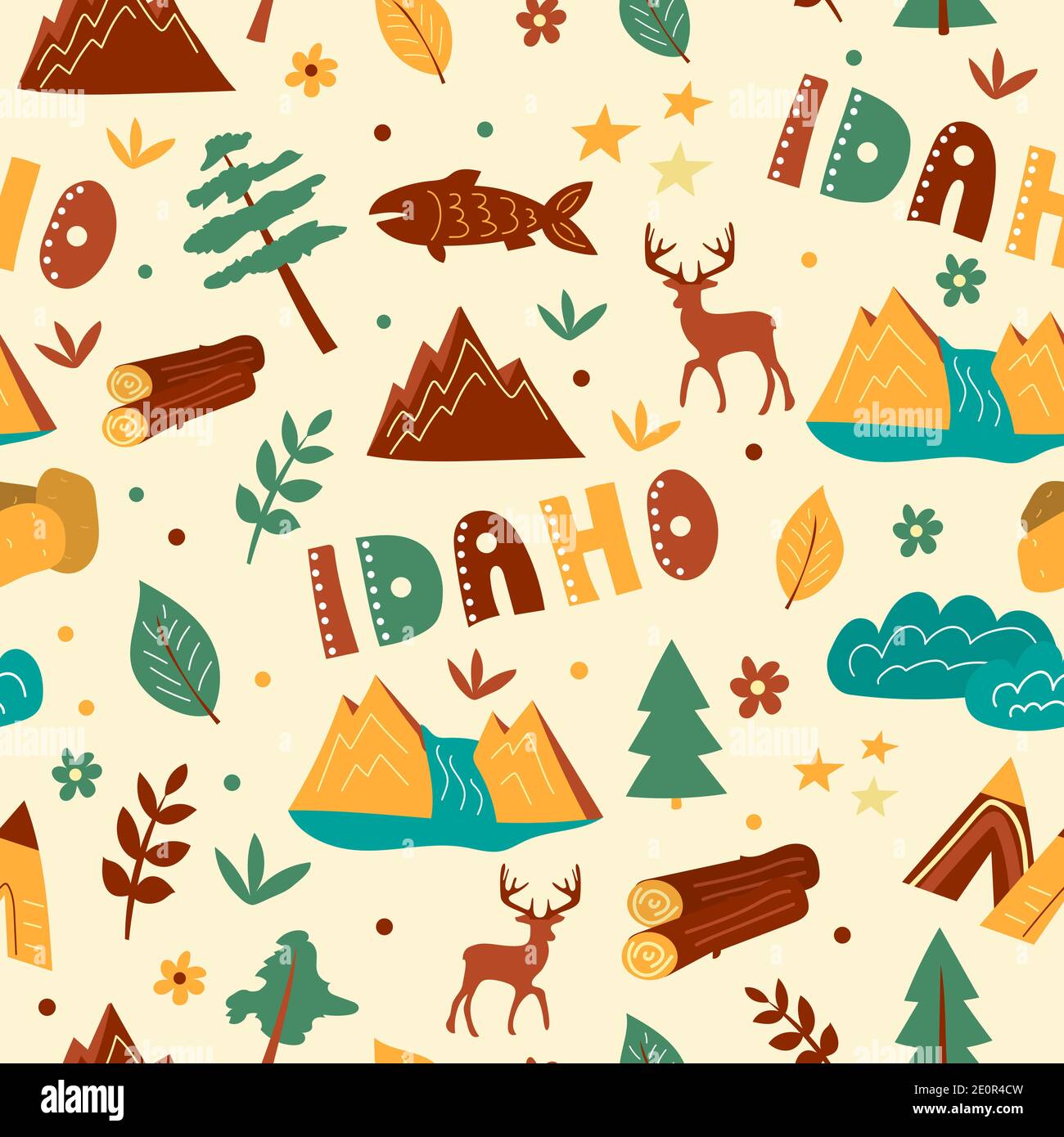 Usa Collection Vector Illustration Of Idaho Theme State Symbols