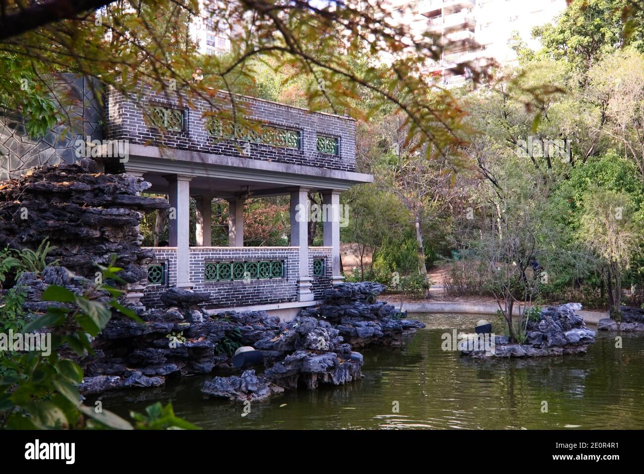 Mei Foo, Hong Kong - 21 Dec 2020: Lingnan Garden - a Chinese-style ...
