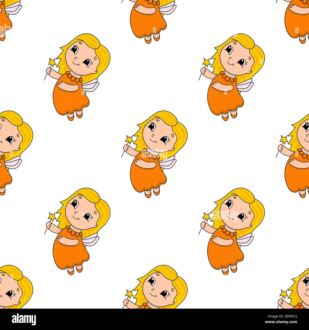 Colored seamless pattern with cute cartoon character. Simple flat ...