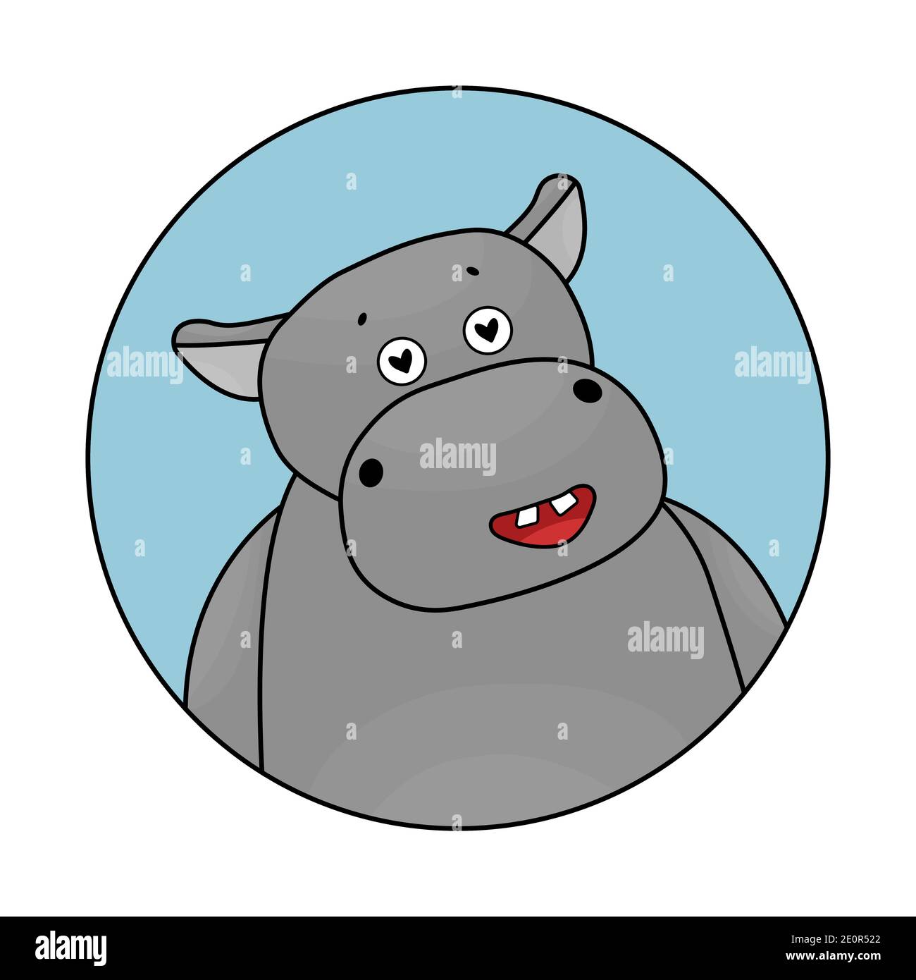 Cute cartoon gray Hippo male is in love. Avatar with blue background ...