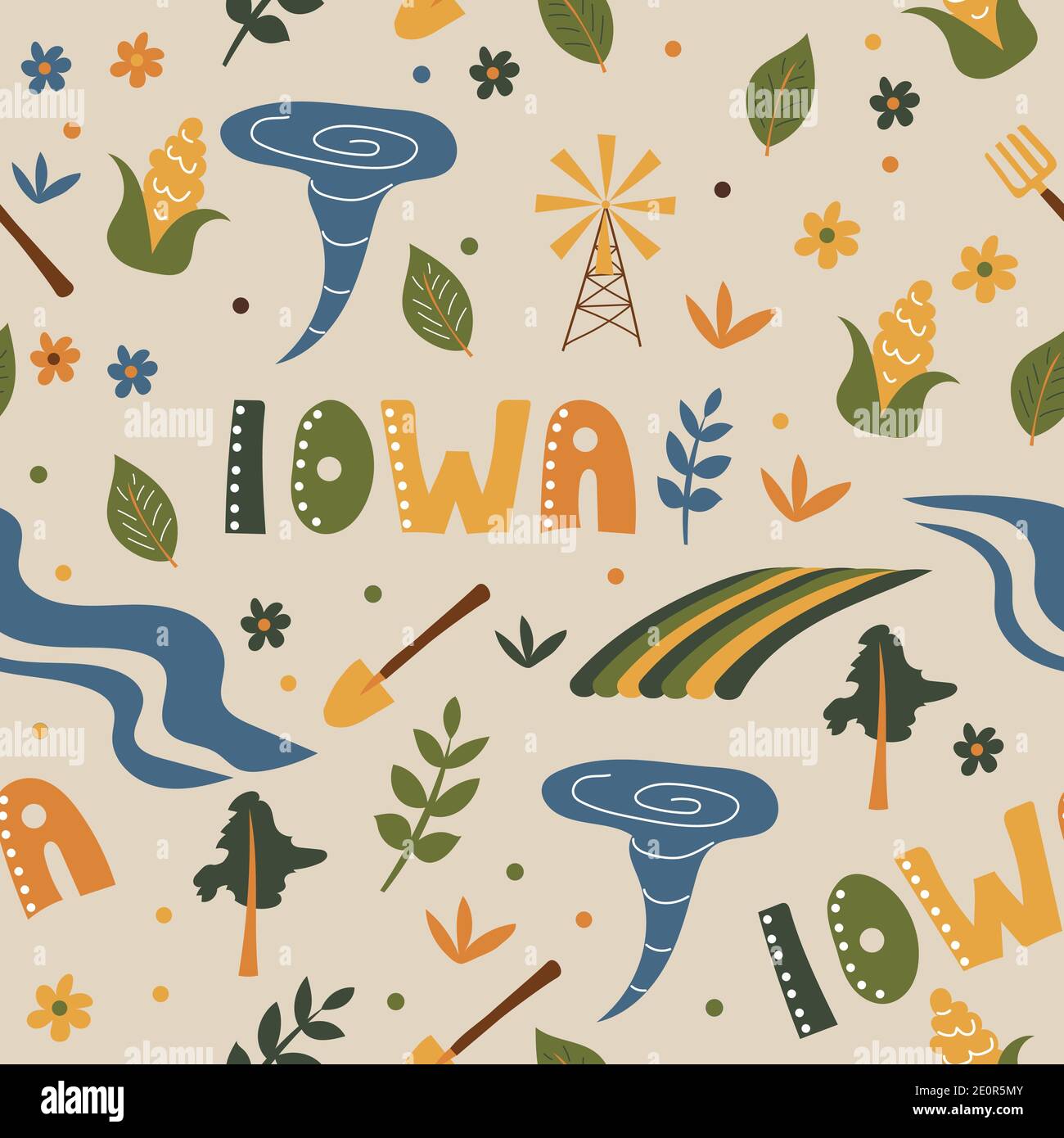 USA collection. Vector illustration of Iowa theme. State Symbols ...