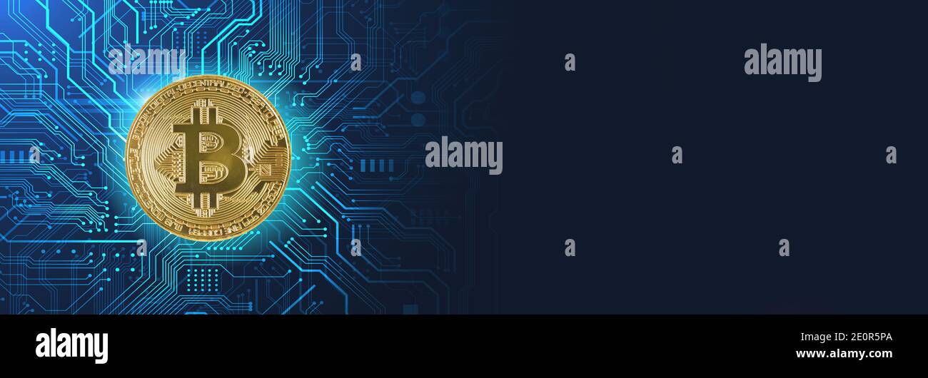 Gold bitcoin coin circuits hi-res stock photography and images - Alamy