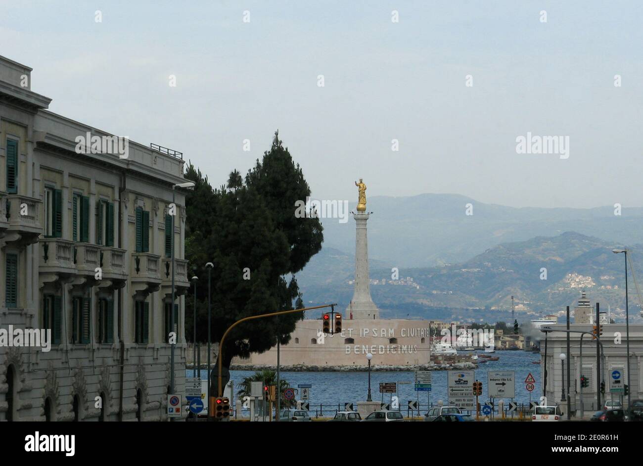 View towards Messina Harbour and La Madonnina del Porto from Town ...
