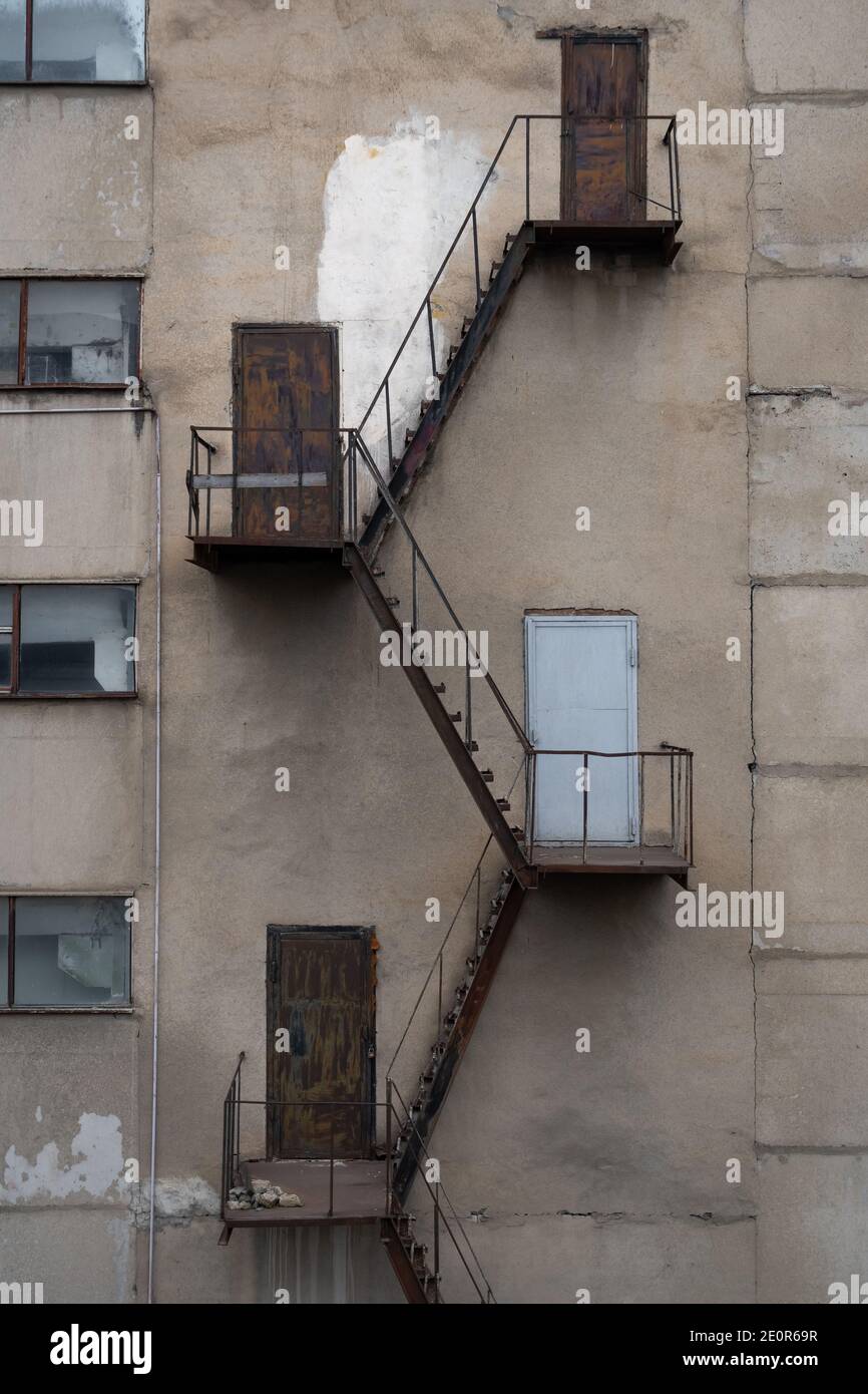 background evacuation ladder made of metal, rusty evacuation ladder ...
