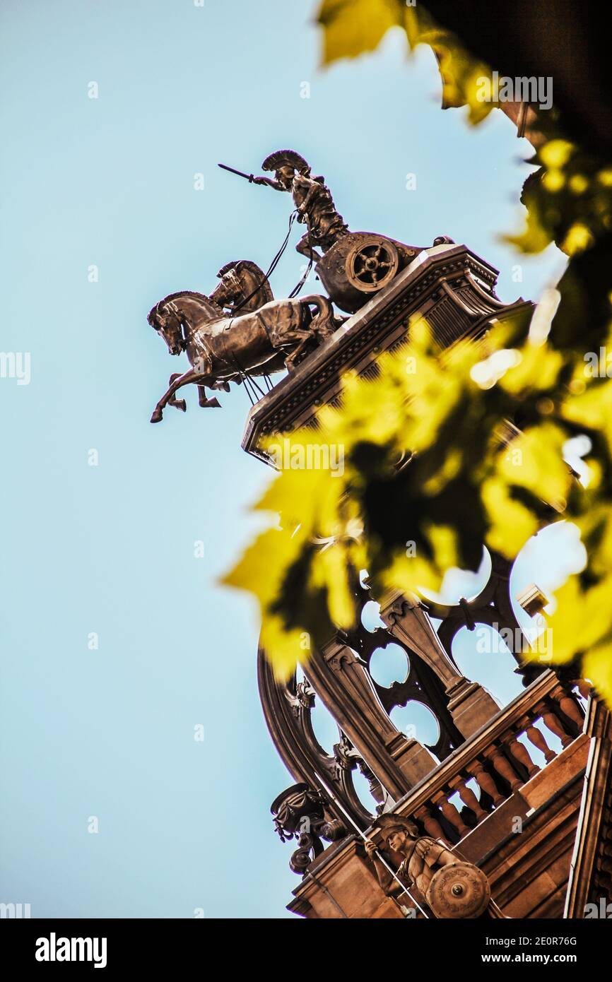 detail of bell tower with horses, chariot and leader Stock Photo - Alamy