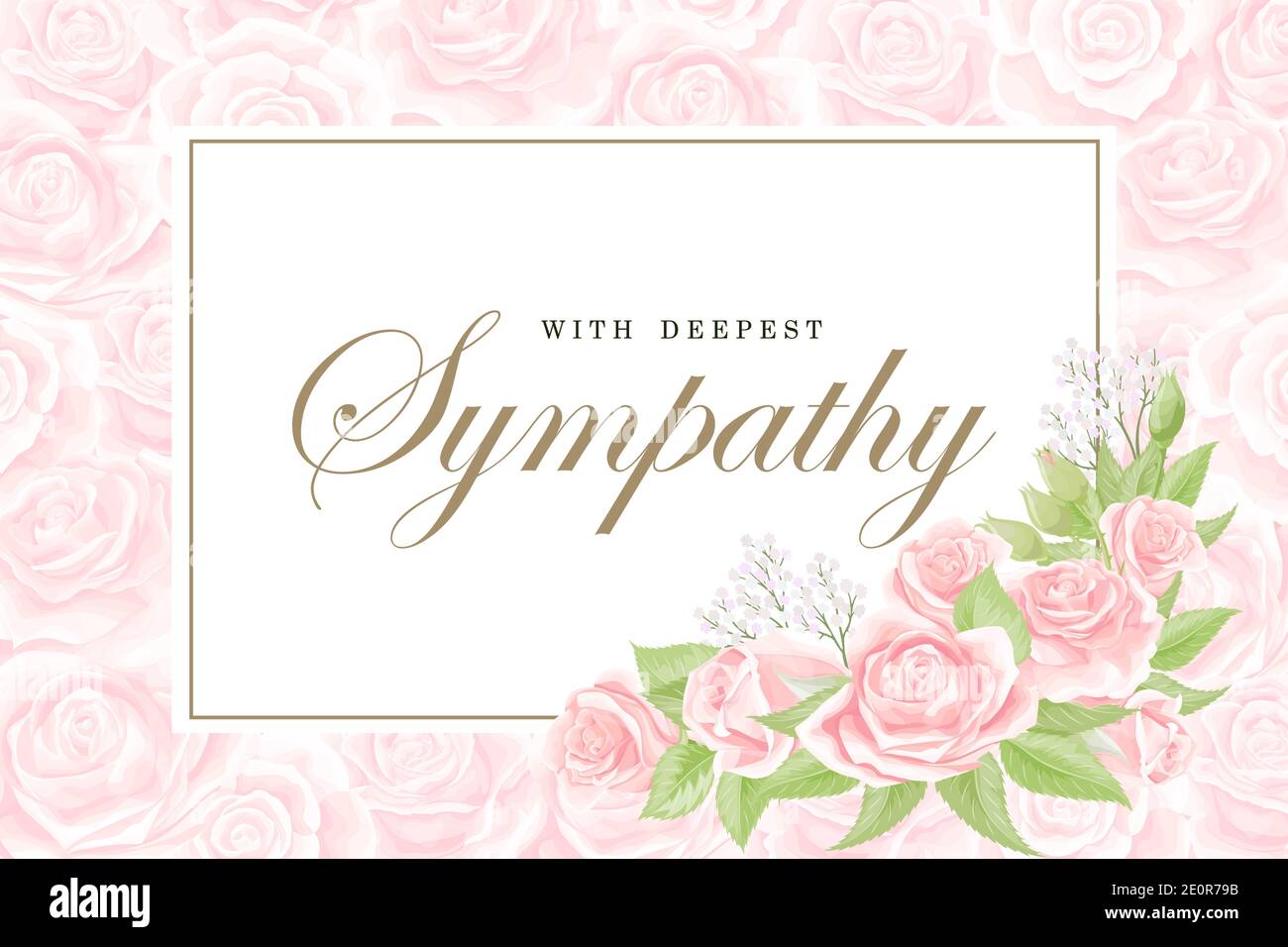 Condolences sympathy card floral cream pink rose bouquet and lettering ...