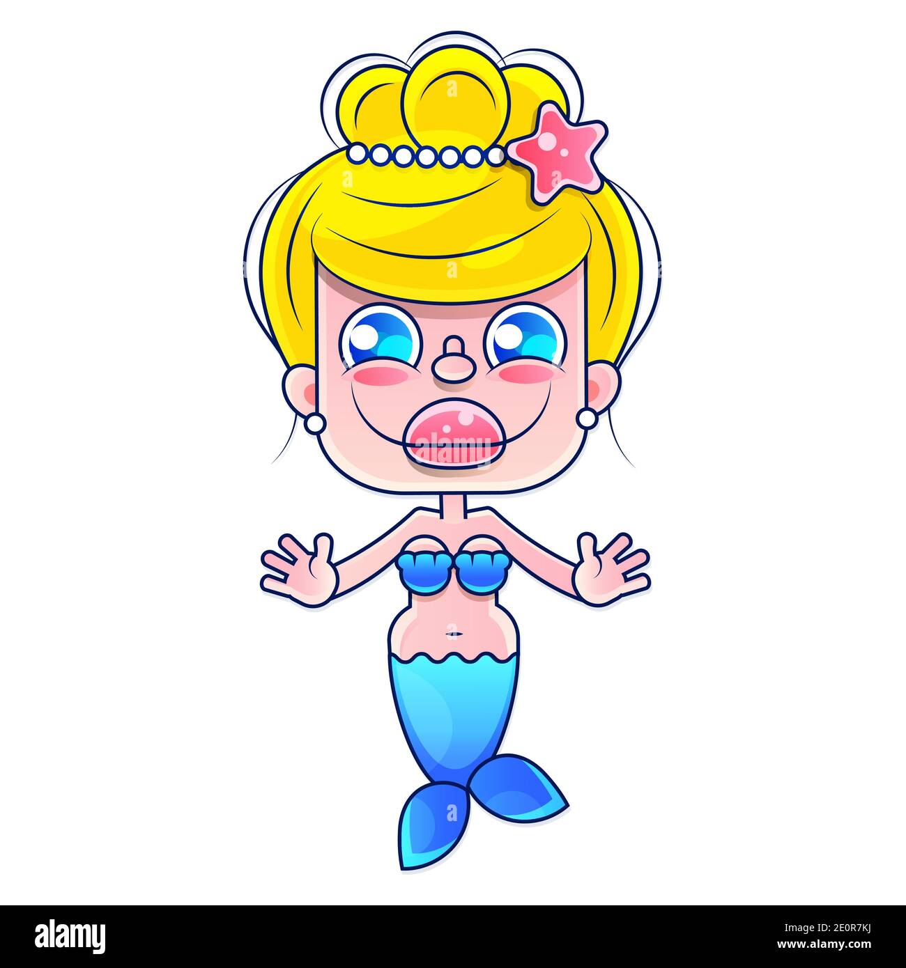 Cartoon beautiful little mermaid in a wreath. Siren. Sea theme. vector ...