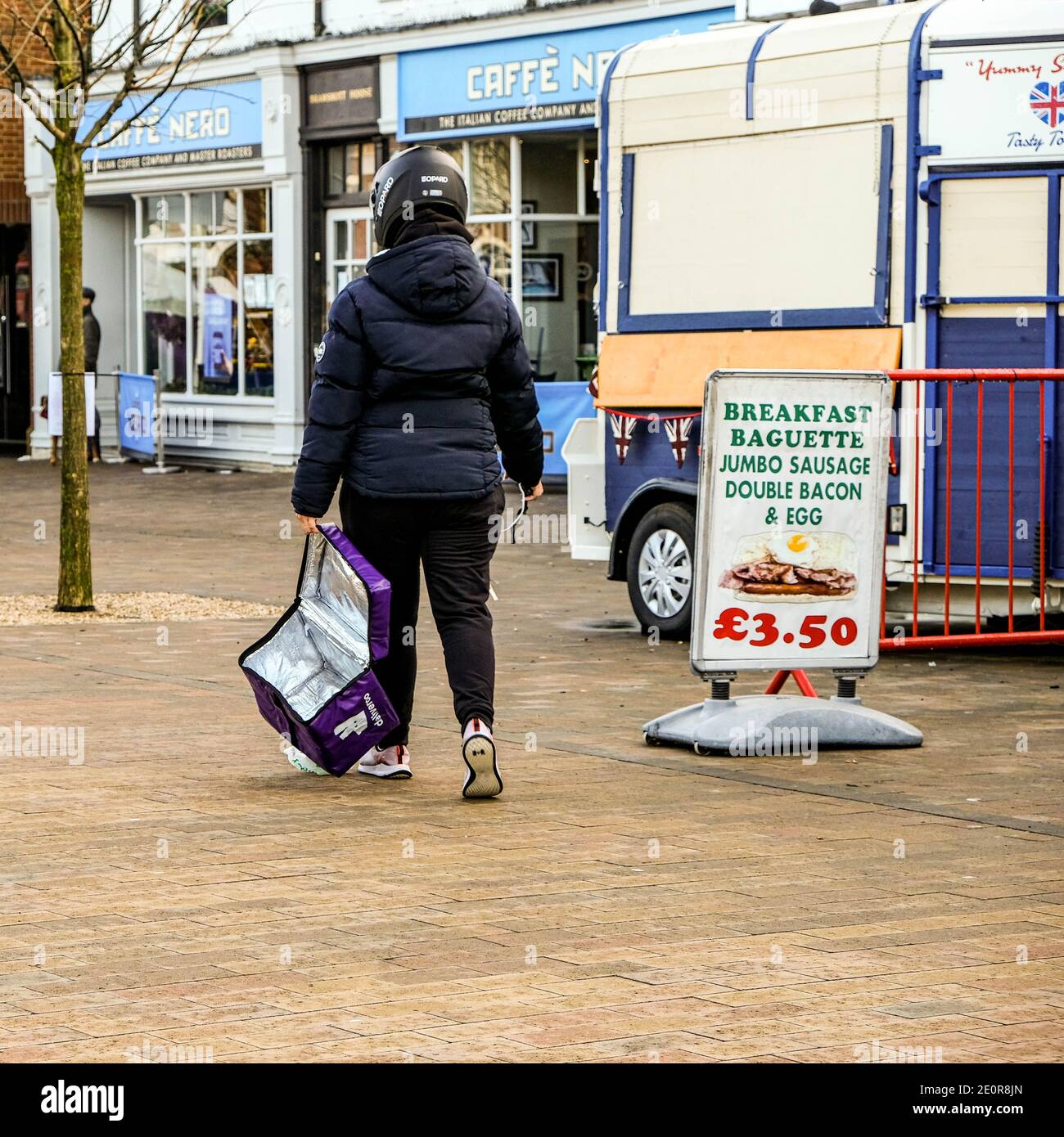 London UK, January 02 2021, Woman Deliveroo Home Delivery Driver ...