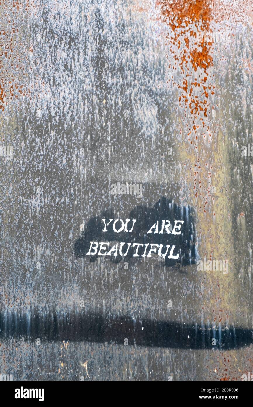 You are beautiful, statement writing on outside wall UK Stock Photo - Alamy