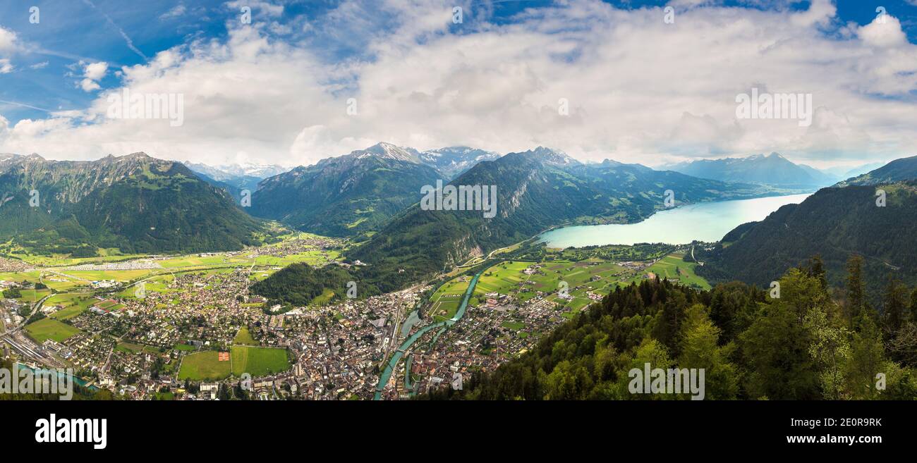Panoramic view of Interlaken in a beautiful summer day, Switzerland ...