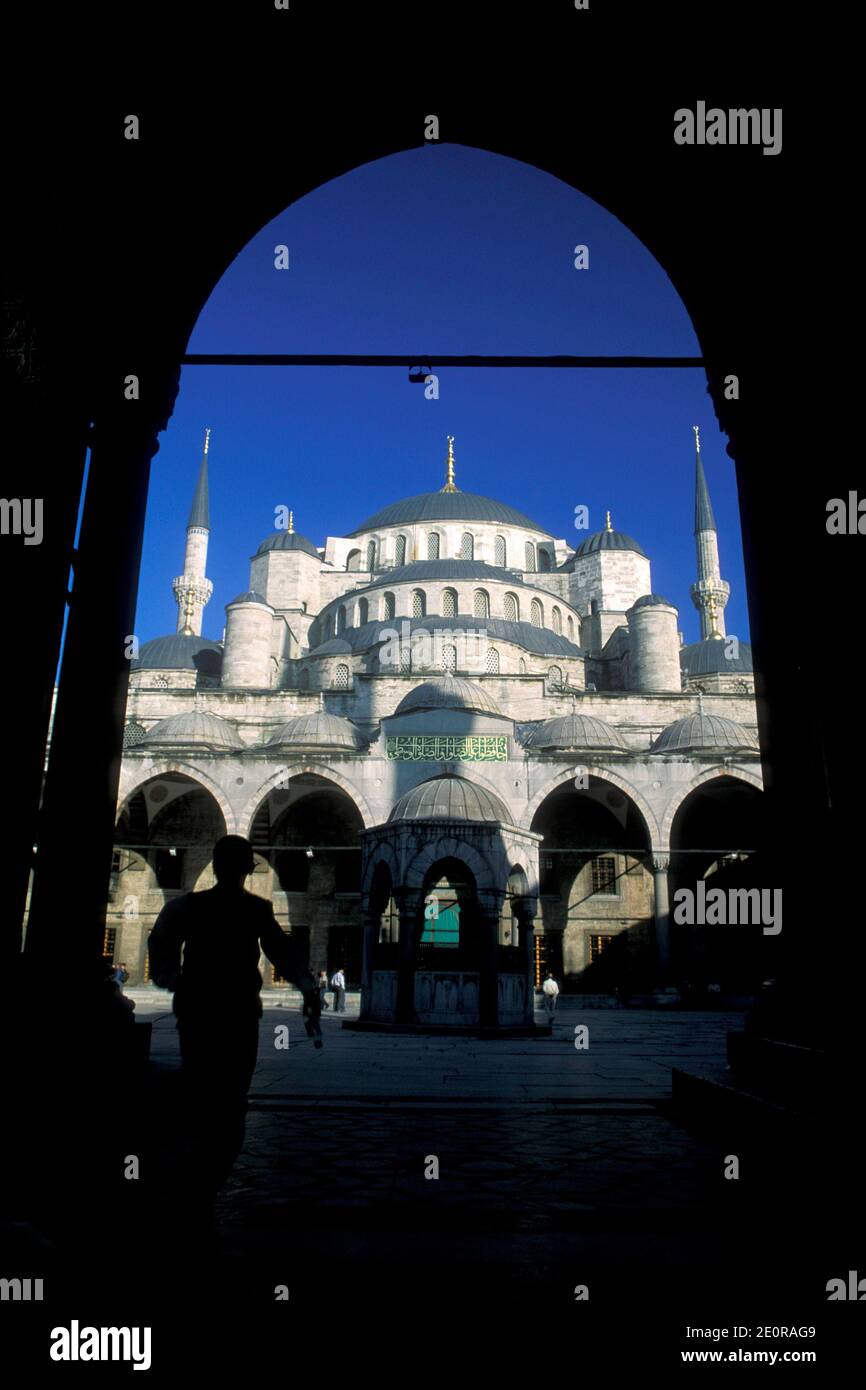 the Sultan Ahmed Mosque or Blue Mosque in the old town of the city ...