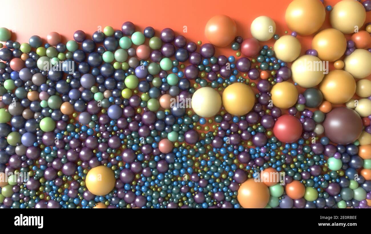 3d render. Abstract of spheres of different colors and sizes Stock ...