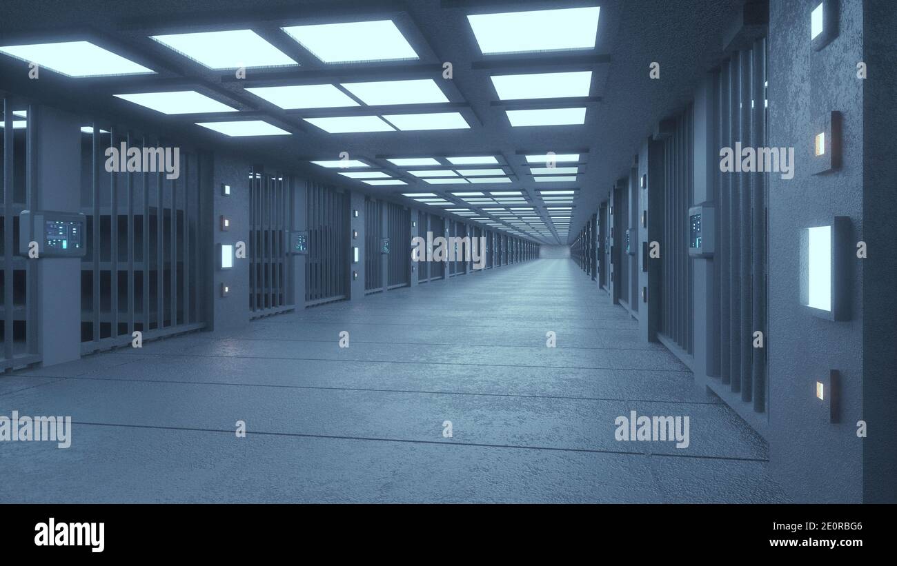 3d render futuristic interior jail Stock Photo - Alamy