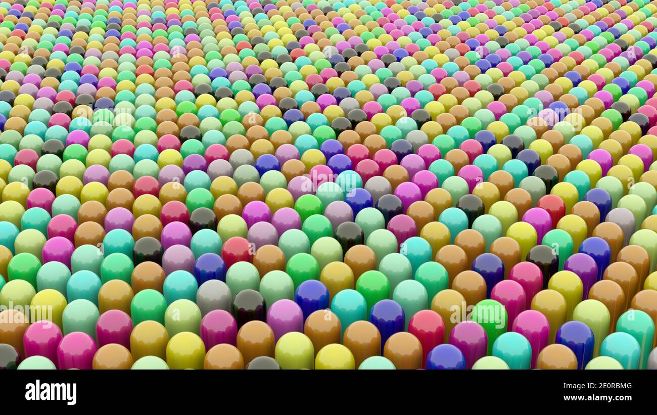 3d render. Abstract of spheres of different colors and sizes Stock ...