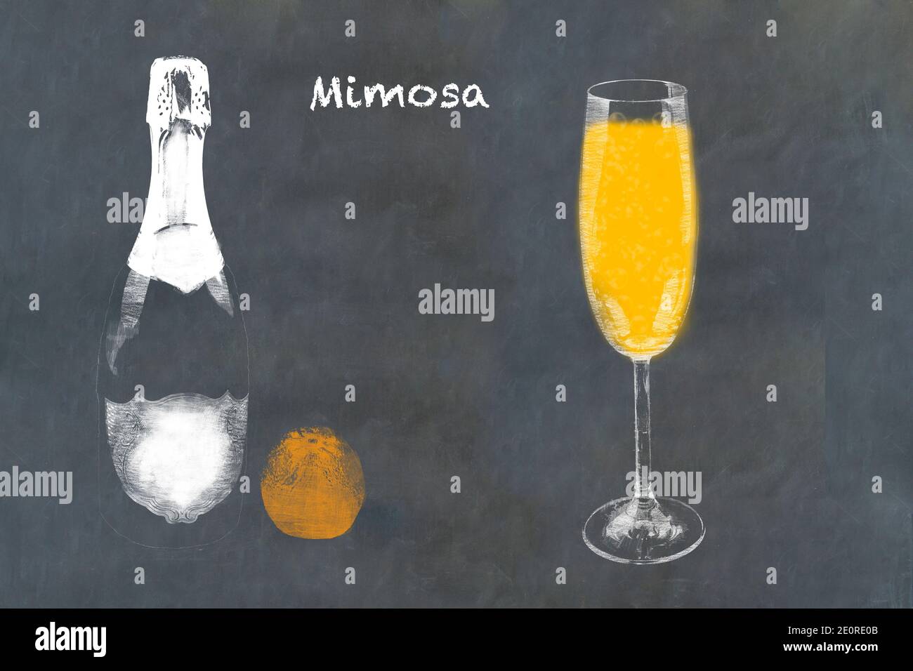 Mimosa cocktail sketched in chalk on slate blackboard background Stock ...