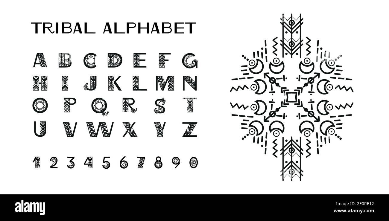 Tribal style alphabet. Ethnic ornamental font. Vector illustration ...