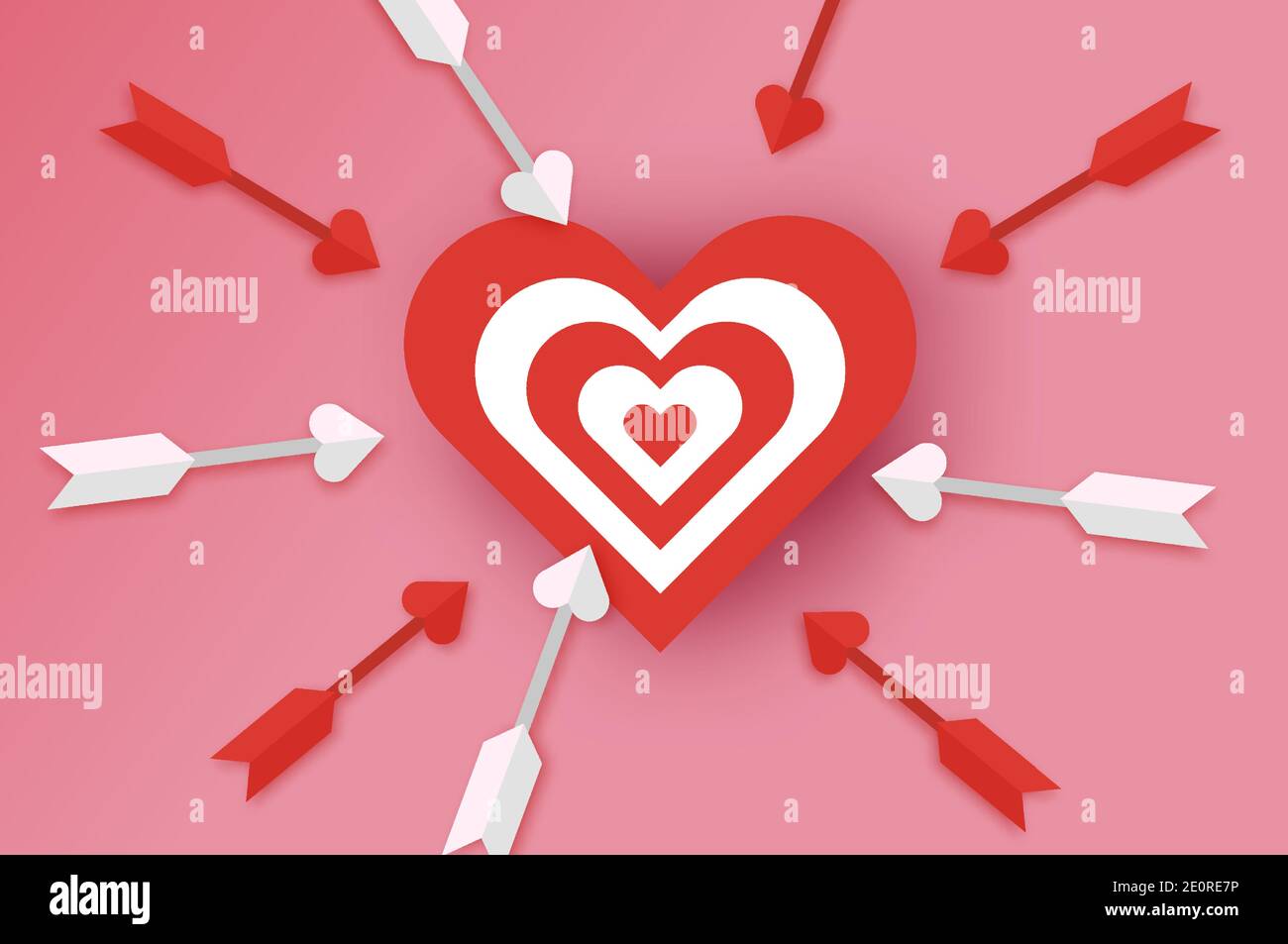 Happy Valentines day. Target heart and arrow. Love time. Paper cut ...