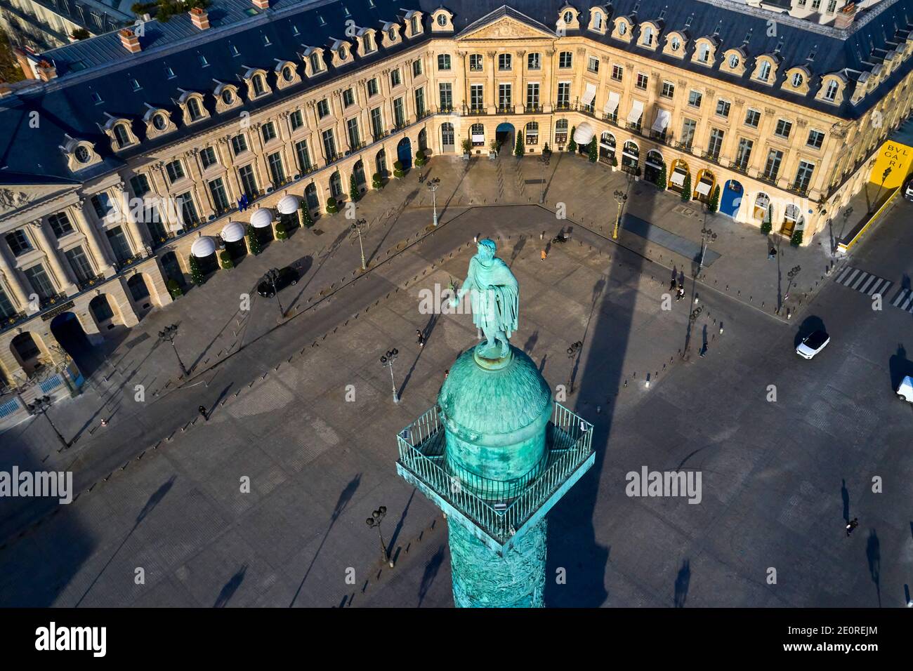 France, Paris, Place Vendome, the Vendome column with the statue of ...