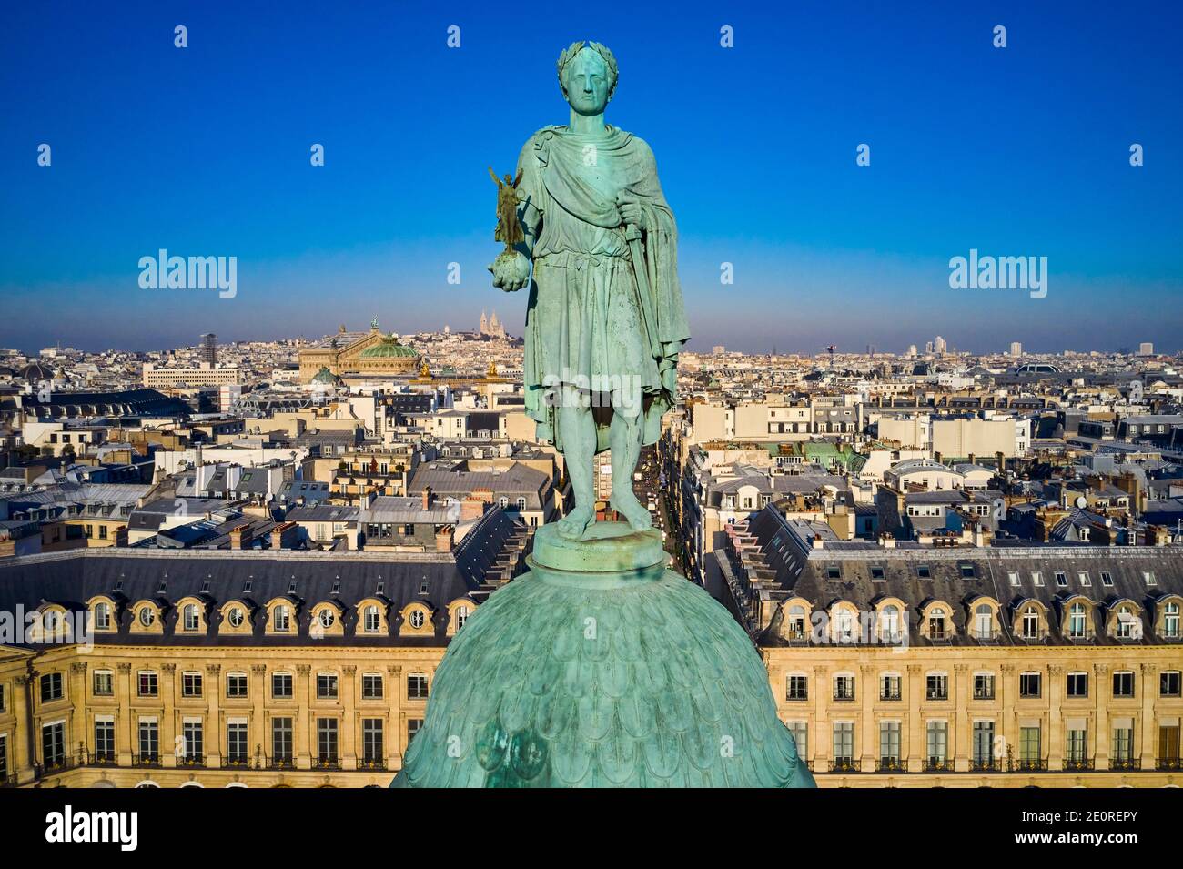 France, Paris, Place Vendome, the Vendome column with the statue of ...