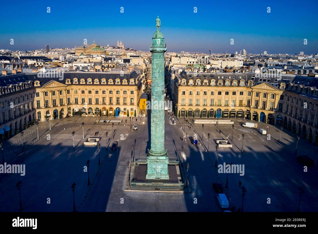 France, Paris, Place Vendome, the Vendome column with the statue of ...