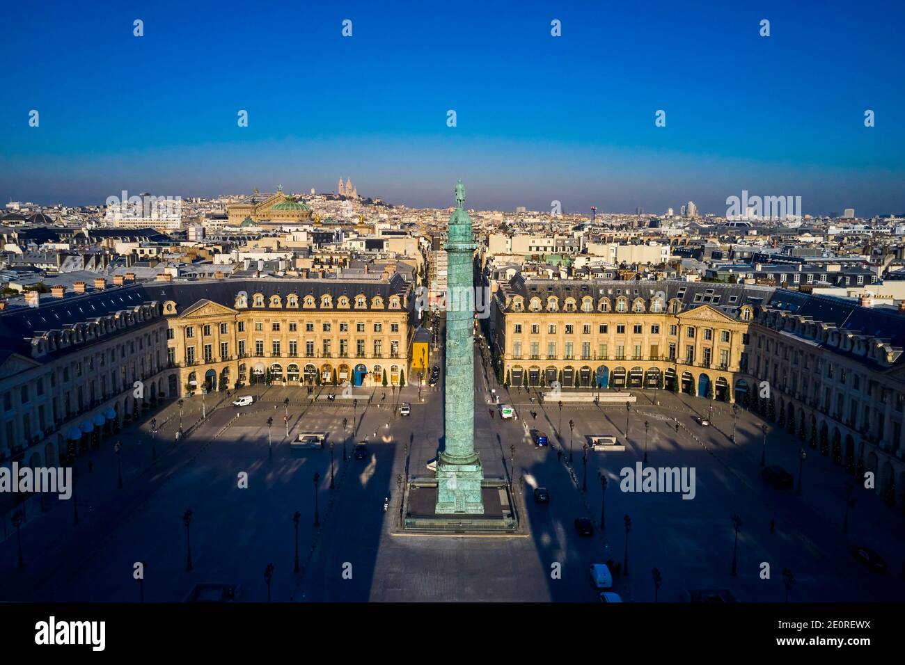 France, Paris, Place Vendome, the Vendome column with the statue of ...