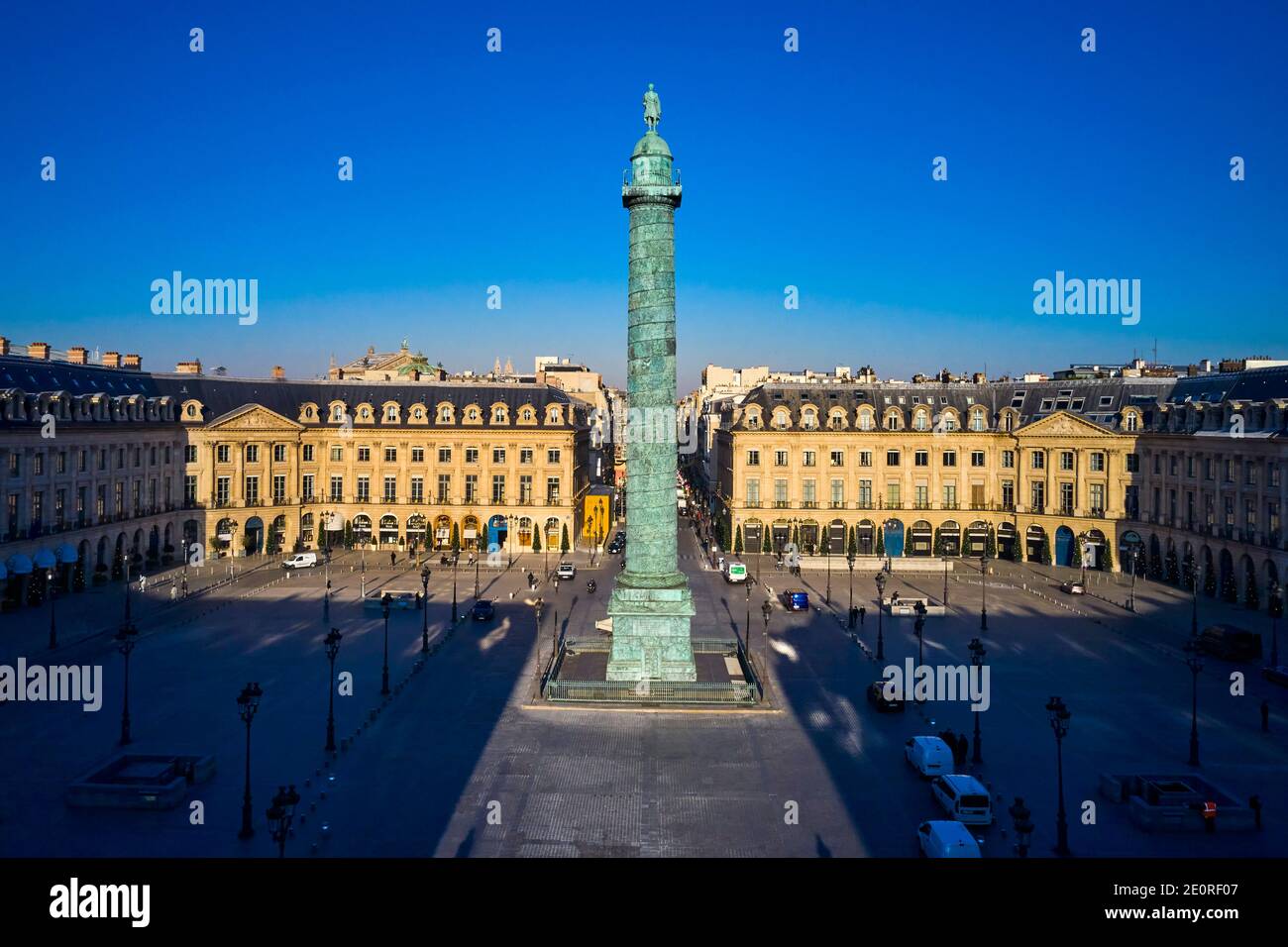 France, Paris, Place Vendome, the Vendome column with the statue of ...
