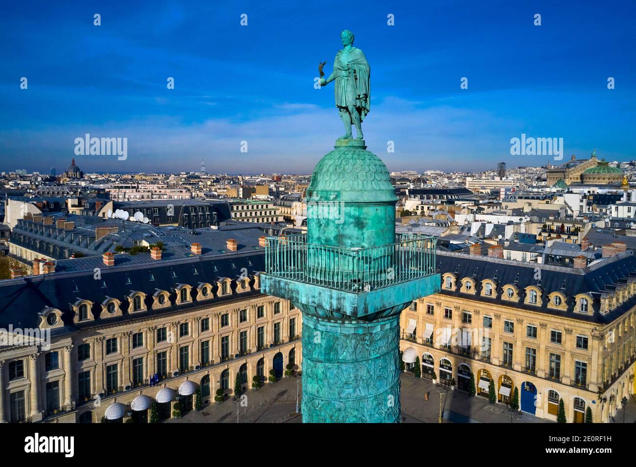 France, Paris, Place Vendome, the Vendome column with the statue of ...