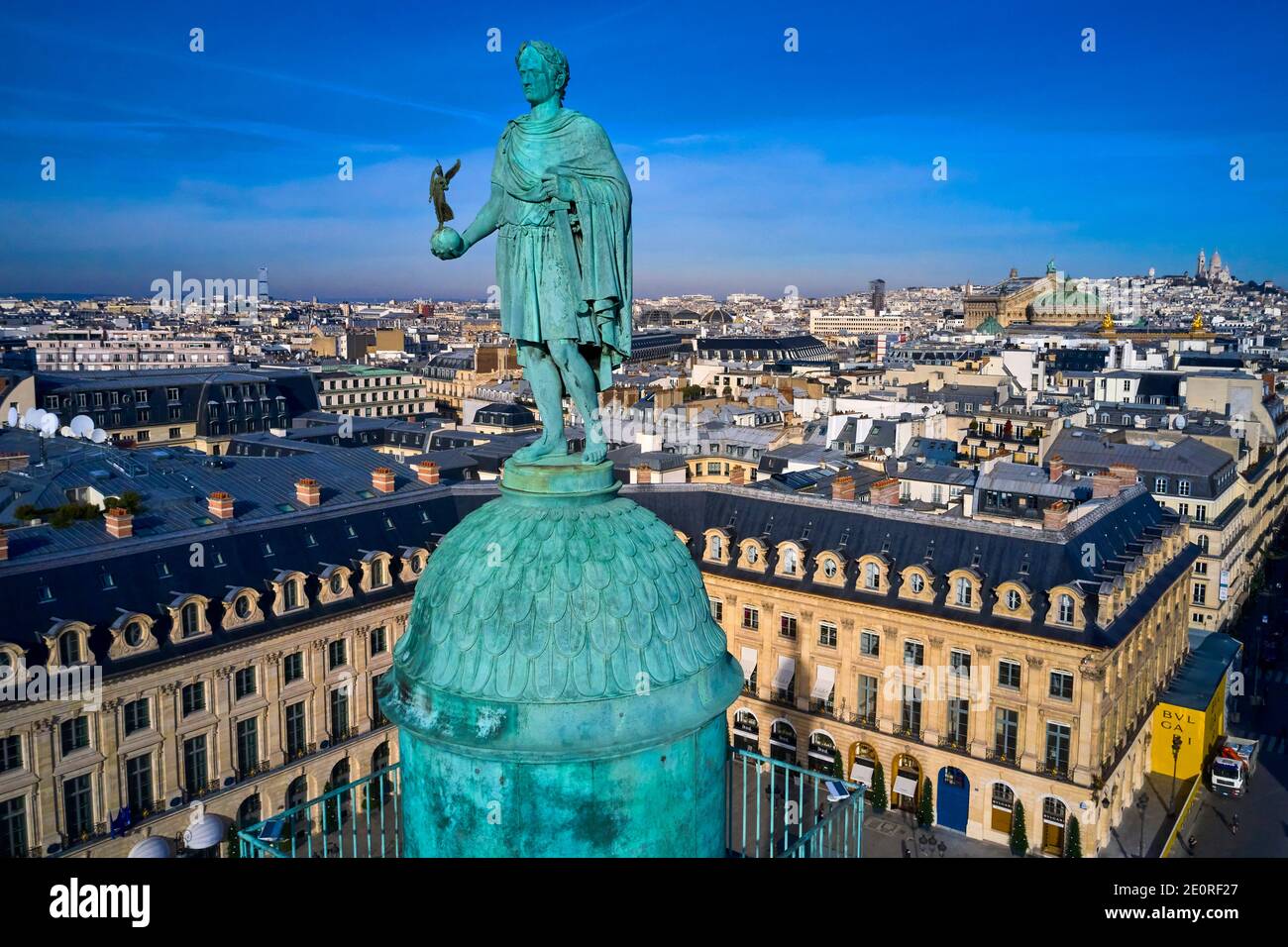 France, Paris, Place Vendome, the Vendome column with the statue of ...