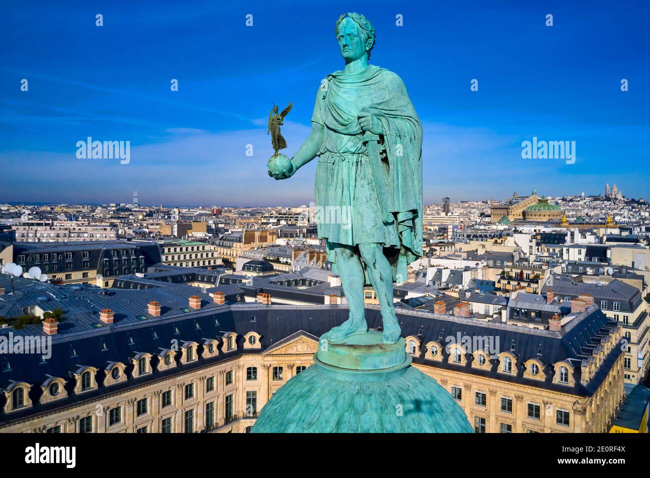 France, Paris, Place Vendome, the Vendome column with the statue of ...