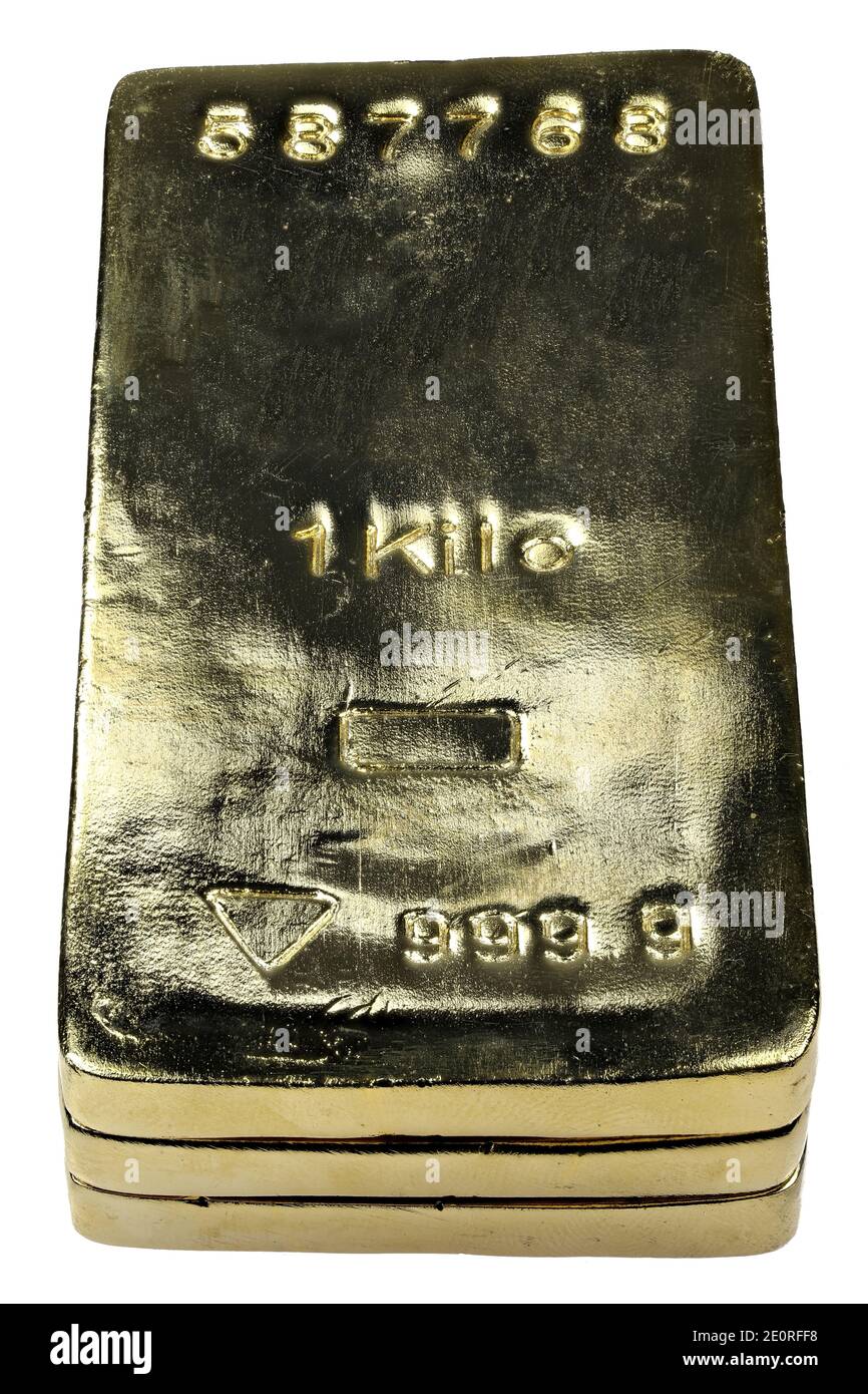 three 1 kg gold ingots isolated on white background Stock Photo - Alamy