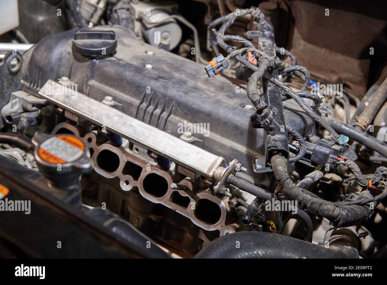 Car engine repair, engine without intake manifold,installation of gas ...