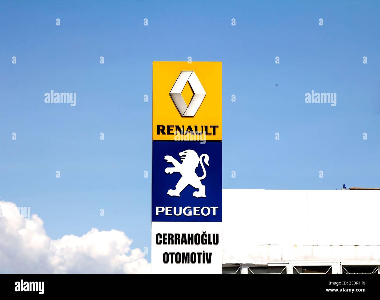 Ankara, Turkey : Renault and Peugeot company logo in front of ...