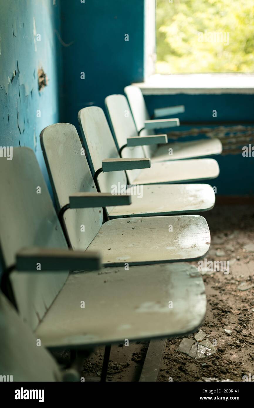 Abandoned waiting room of an old Soviet abandoned building Stock Photo ...