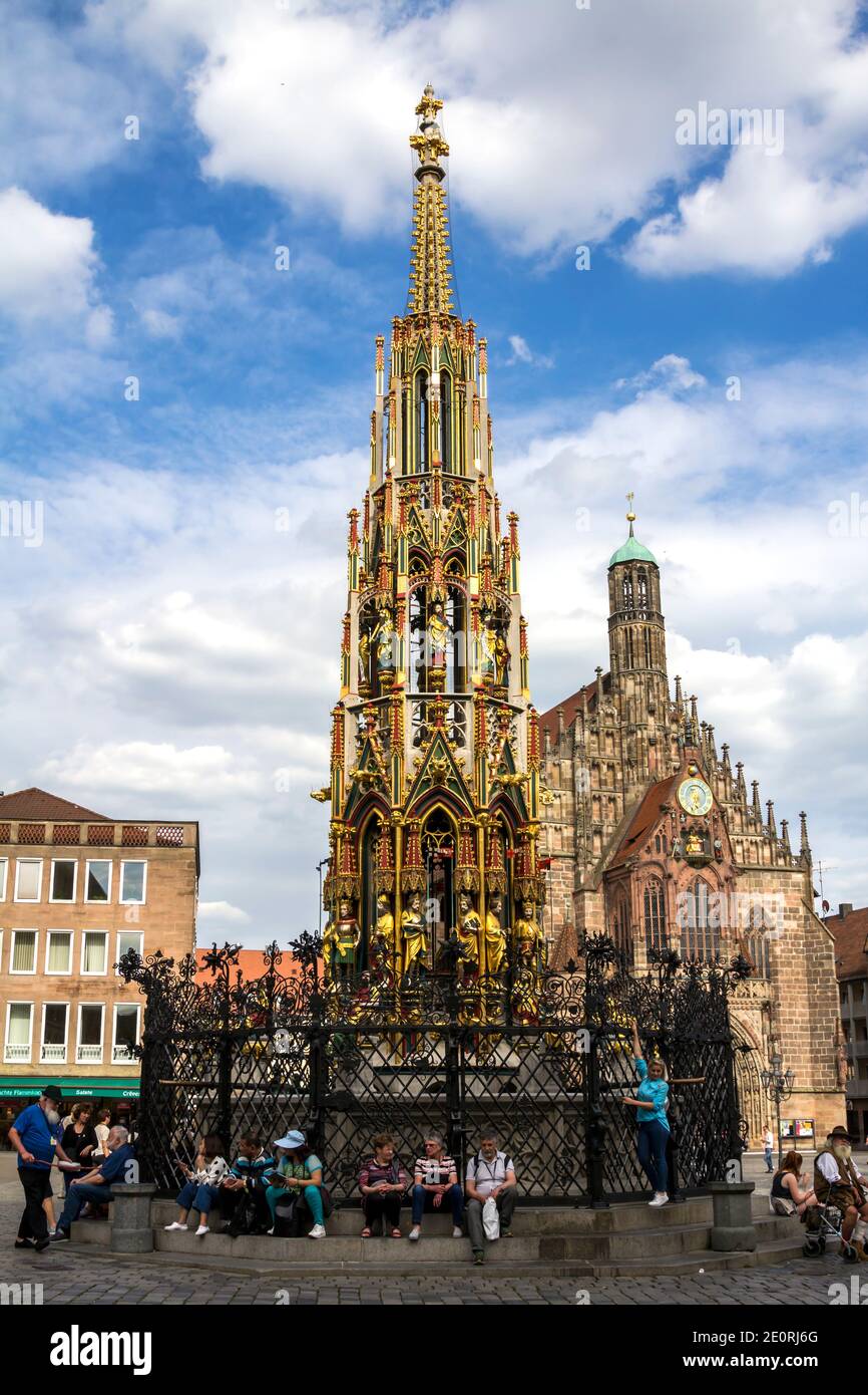 Nurnberg, Germany: Schöner Brunnen (en.beautiful fountain) is a 14th ...