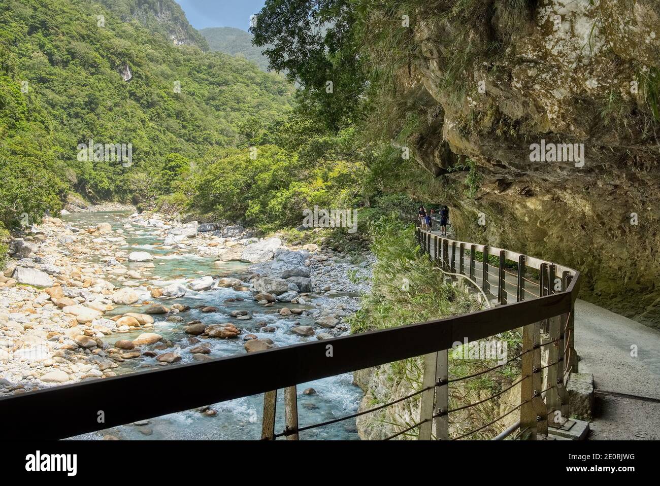 Walking path built into side of mountain on Shakadang trail in Taroko ...