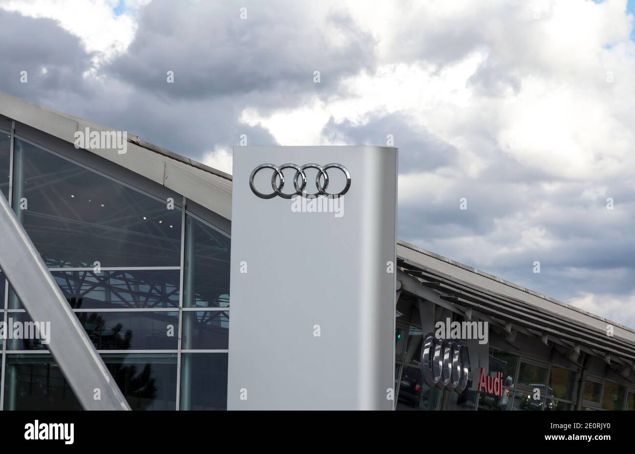 Nurnberg, Germany : AUDI logo at showroom and Office of official dealer ...