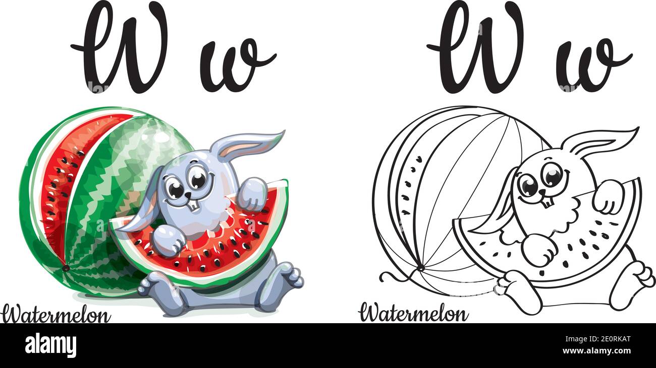 Watermelon. Alphabet letter W, coloring page Stock Vector Image & Art ...