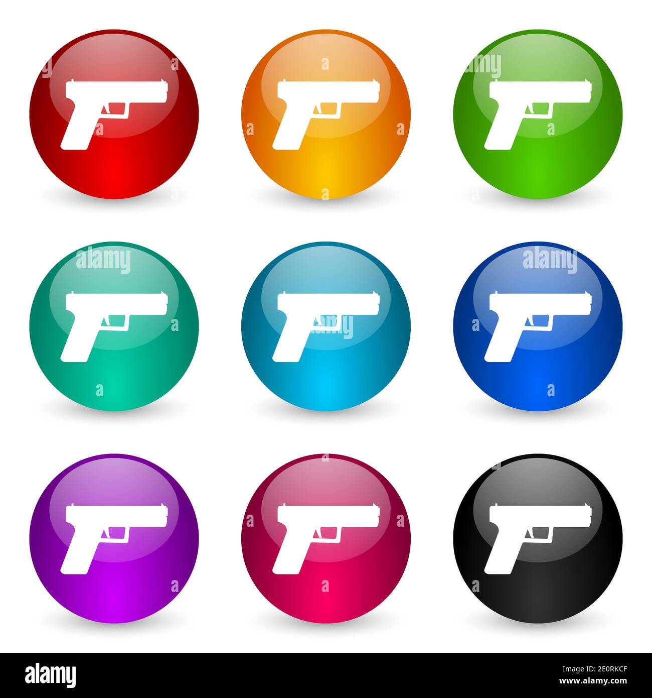 Pistol, gun, weapon vector icons, set of colorful glossy 3d rendering ...