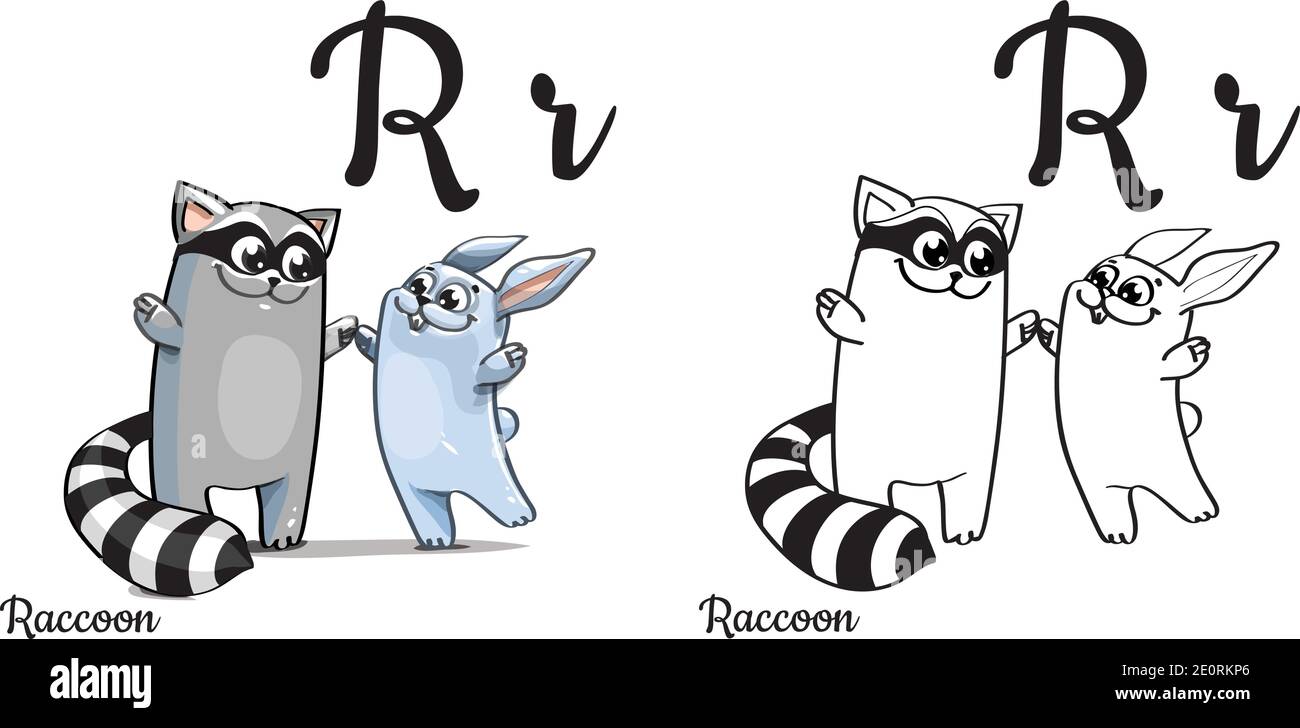 Raccoon. Vector alphabet letter R, coloring page Stock Vector Image ...