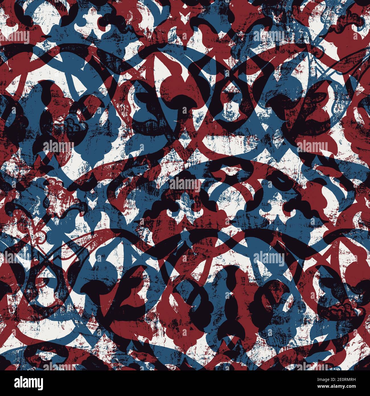 Seamless damask pattern in red blue black white Stock Photo - Alamy