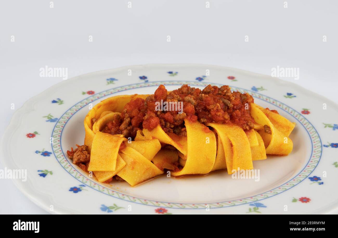 Pappardelle pasta with Bolognese ragout Stock Photo - Alamy