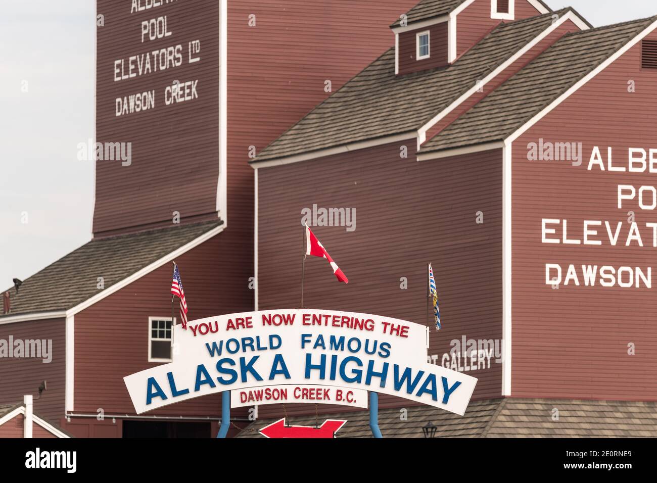 The Mile Zero marker at the official start of the Alaska Highway in ...