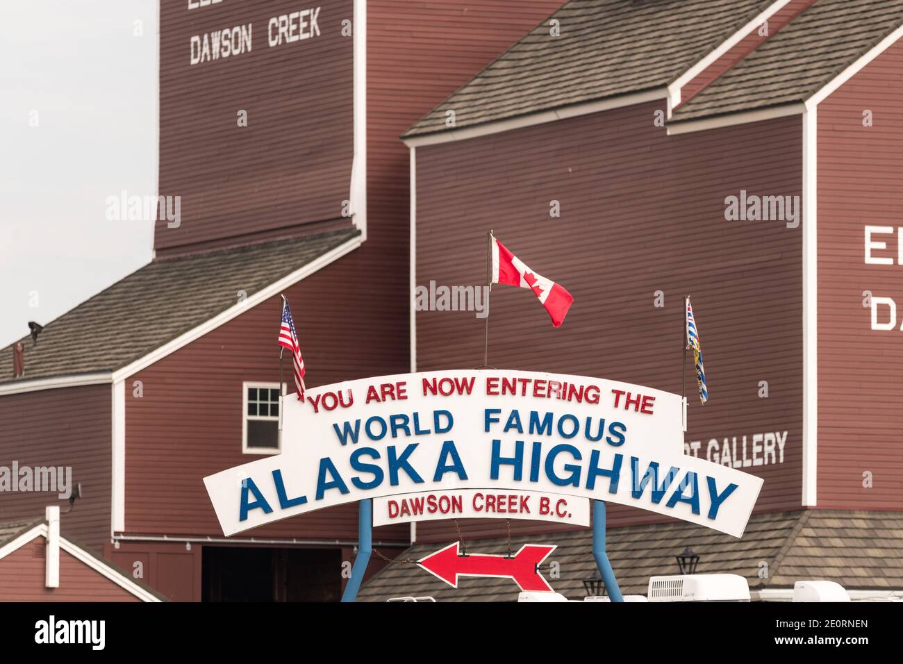 The Mile Zero marker at the official start of the Alaska Highway in ...