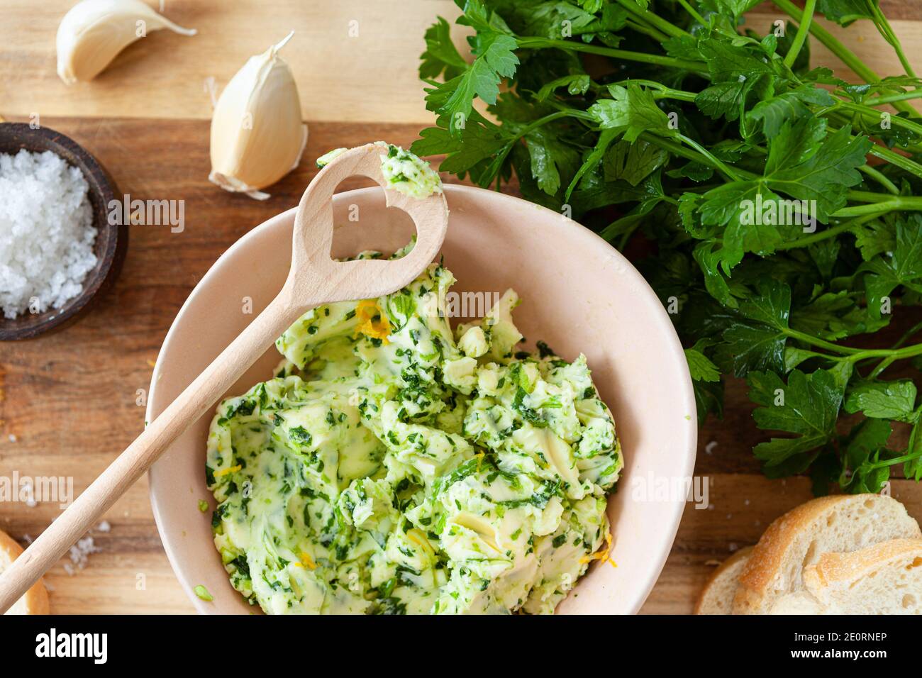 Homemade Butter With Fresh Parsley Stock Photo - Alamy